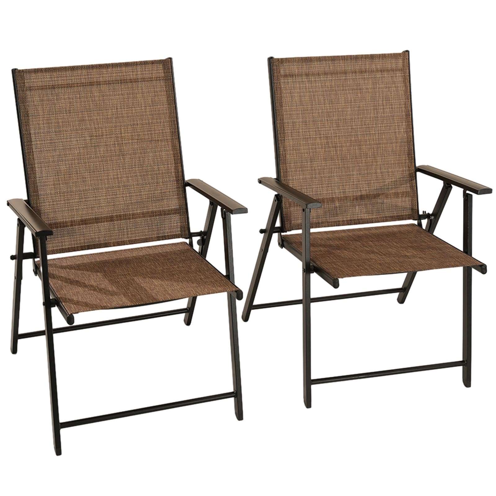 JRBIAOGE Patio Folding Chairs Set of 2, Outdoor Lawn Chairs with Rustproof Metal Frame, Portable Dining Chairs for Porch, Deck, Garden, Backyard, CampingďźBrownďź