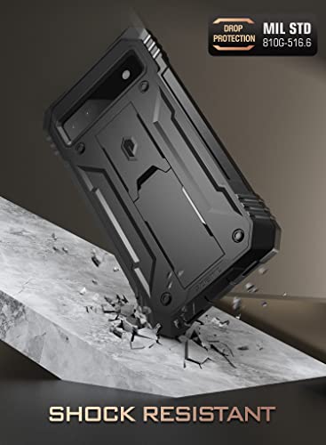 Poetic Revolution Series Case Compatible with Pixel 6A 5G, Built-in Screen Protector Work with Fingerprint ID, Full Body Rugged Shockproof Protective Cover Case with Kickstand, Black
