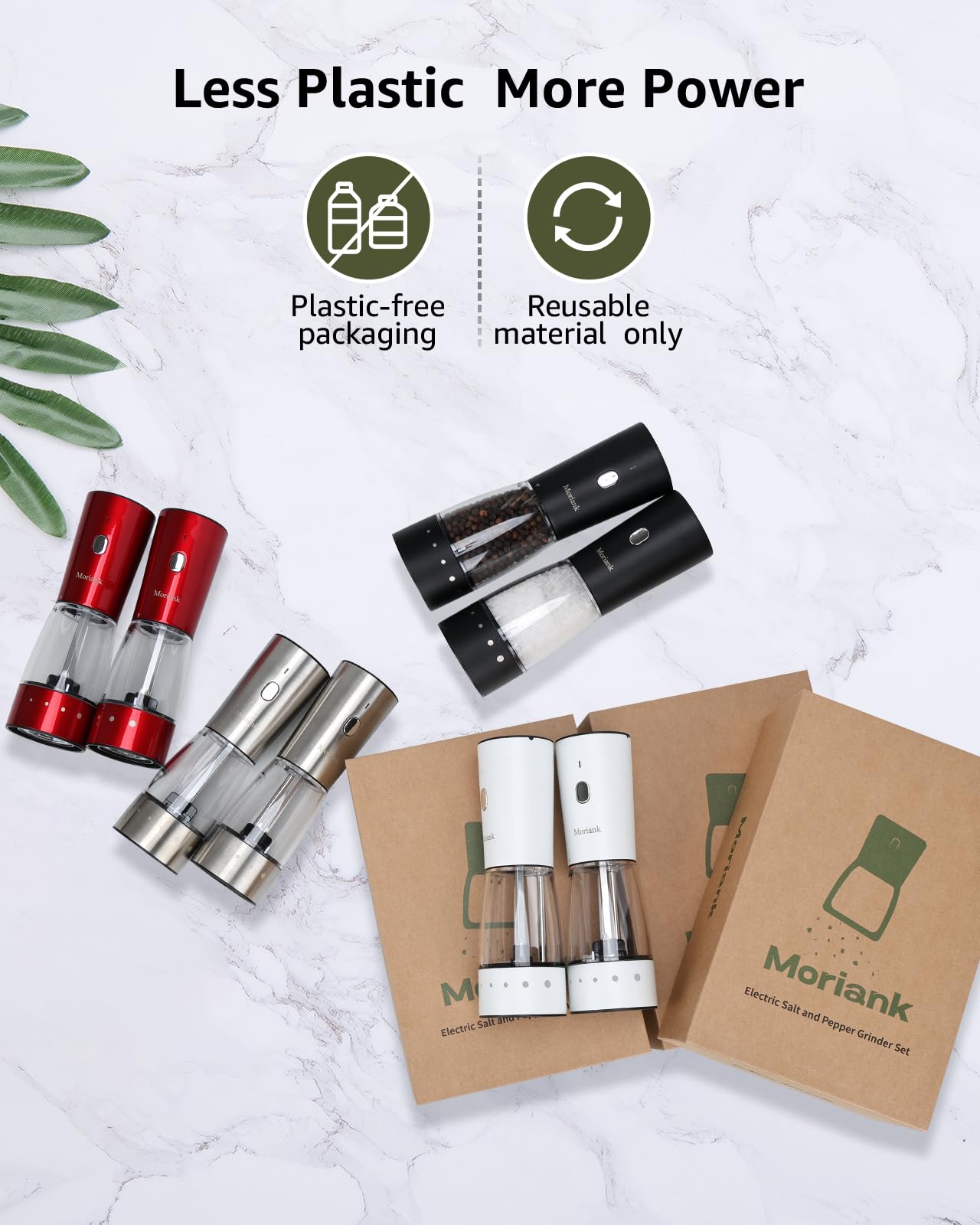Electric Salt and Pepper Grinder Set, Large Capacity 5.3oz Salt and Pepper Grinder Set with Adjustable Coarseness, Rechargeable Stainless Steel Electric Pepper Grinder with Elegant Storage Base