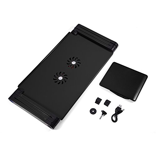 Portable Laptop Stand, 360 Degree Adjustable Foldable Computer Tablet Notebook Table Desk Holder Rack with Mouse Tray for Bed Red (Black-Dual Fan)