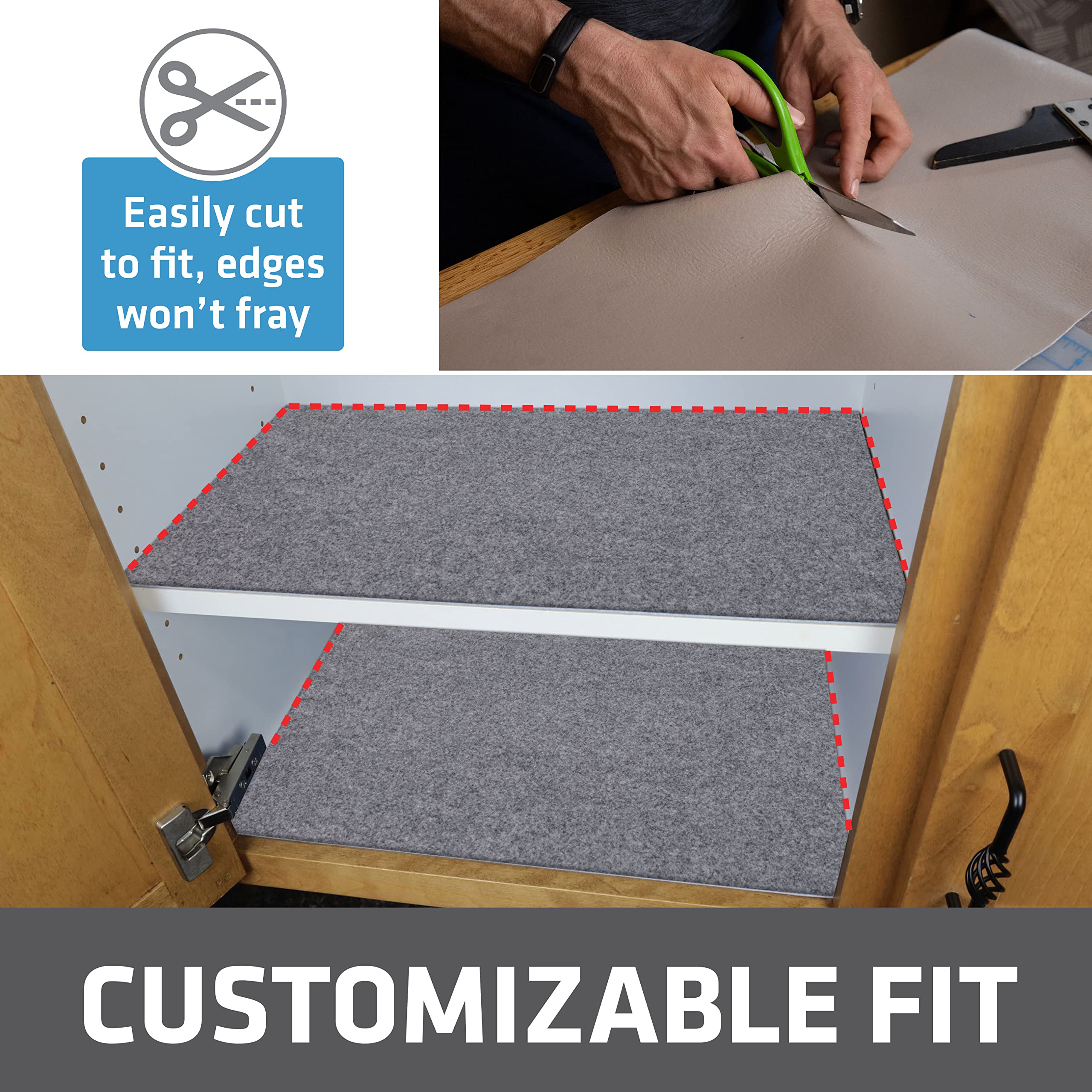 Drymate Premium Luxury Shelf & Drawer Liner, Thick Cushioned Fabric, Non-Adhesive, Absorbent, Waterproof, Slip-Resistant, Liners for Kitchen Cabinets, Cupboards (USA Made)(12βx59β)(2-Pack)(Light Grey)