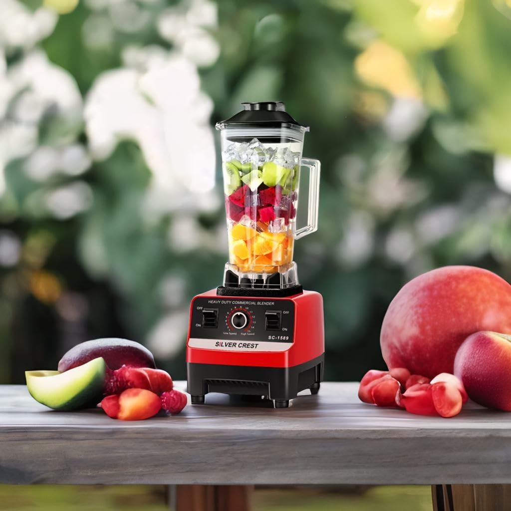 Generic Silver Crest Blender 4500W 2L Large Capacity Commercial With Mixer Grinder Heavy Duty Machine Portable Ice Smoothie Blenders, Medium, Red& Black, JWS-801PP