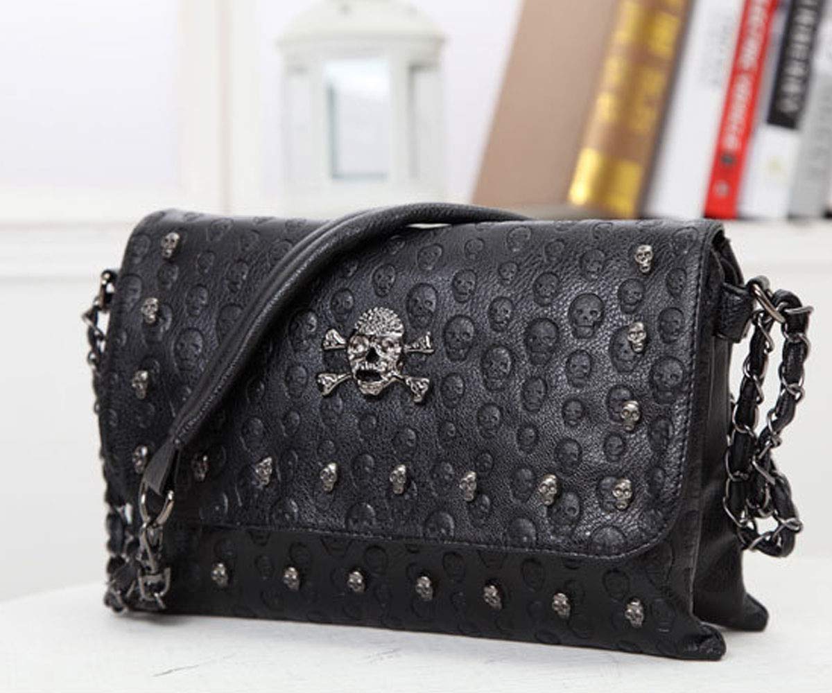 Rullar Punk Women Shoulder Top-handle Bag Skull Chain SatchelTote Handbag Purse Clutch (Skull)