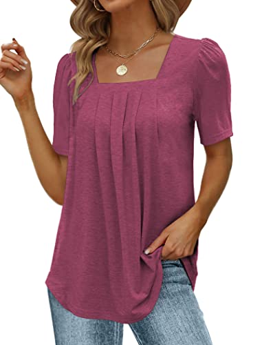 Shirts for Women Dressy Casual Blouses Square Neck Tshirts Tunic Tops to Wear with Leggings Fuchsia Large