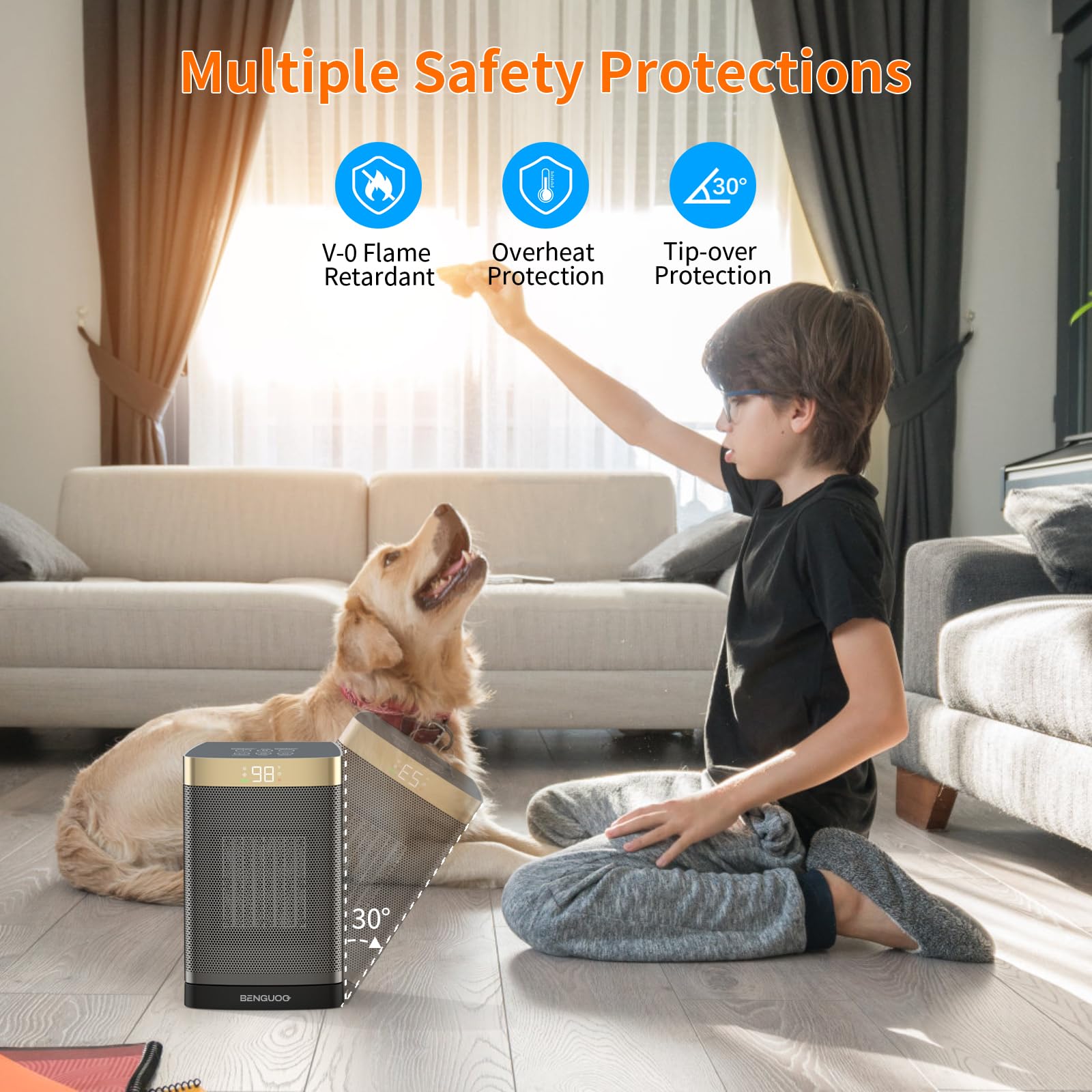 Electric Space Heater with Digital Thermostat, 70° Oscillating Portable Heaters for Indoor Use, Remote Control, 12H Timer, Fan Mode, ECO Mode 1500W Ceramic Quiet Heat Safe for Office Bedroom