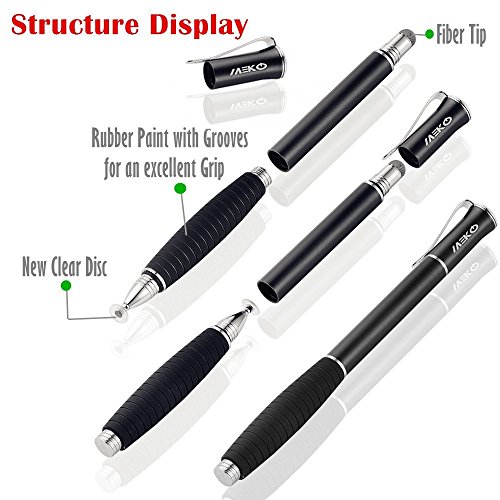 MEKO (2nd Generation) [2 in 1 Precision Series] Disc Stylus Pen for iPhone, iPad Pro/Mini/Air, Samsung Galaxy and All Touch Screen Devices Bundle with 6 Replacement Tips,Pack of 2(Black/Rose Gold)