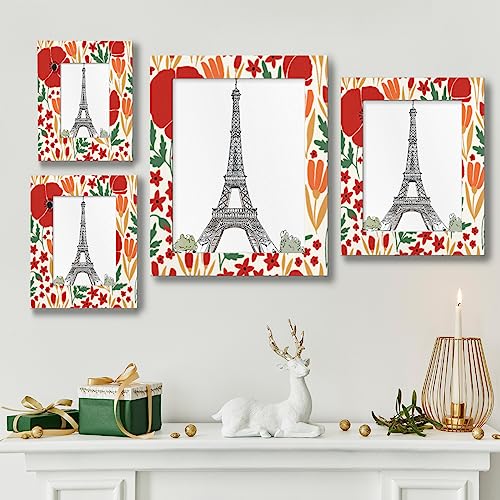 POFATO Artistic Painted Flowers Poppy 8x10 Picture Frame Wood Photo Frame for Tabletop Display Wall Mount Picture Frame Display 8 x 10 Inch Photo Wall Decor Home Gift Frames