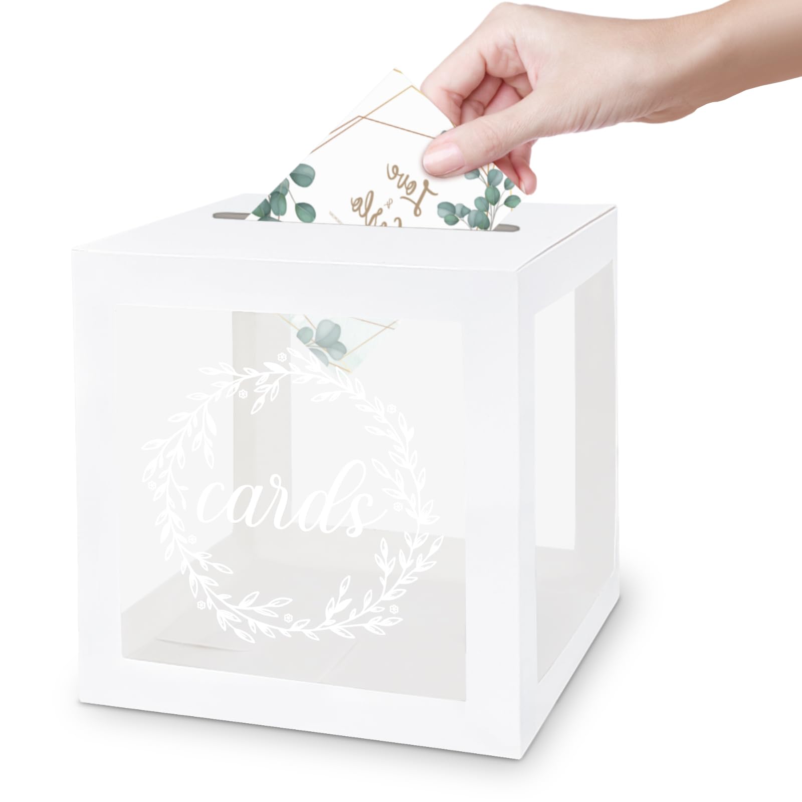 LIKAJON 1 Pack Wedding White Card Box, Transparent White Gift Card Box for Wedding Decorations for Reception, Money Box for Bridal Shower Decorations Party Reception Anniversary Baby Shower
