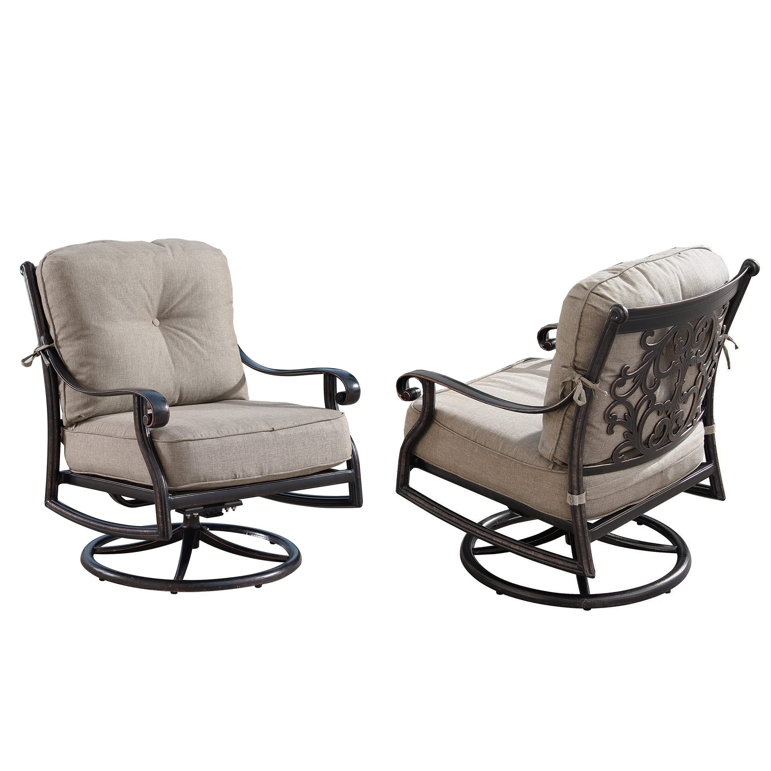 Oakland Living Aluminum Outdoor Swivel Club Finish with Thick Tan Polyester Cushions (Set of 2) Deep Seating Rocking Chairs, Antique Copper
