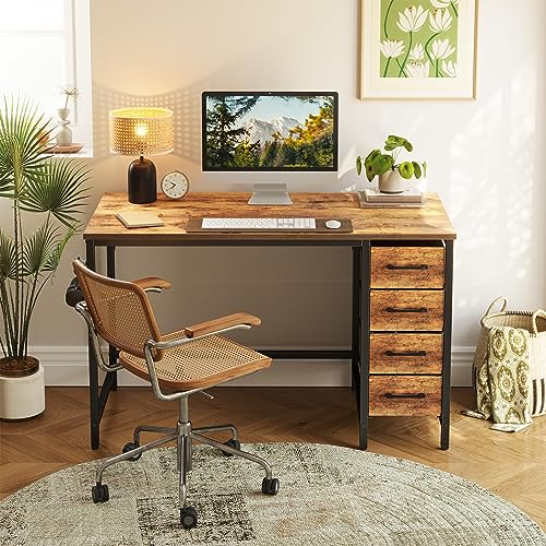 CubiCubi Computer Home Office Desk, 40 Inch Small Desk Study Writing Table with Storage Shelves, Modern Simple PC Desk with Splice Board, Black Walnut Finish