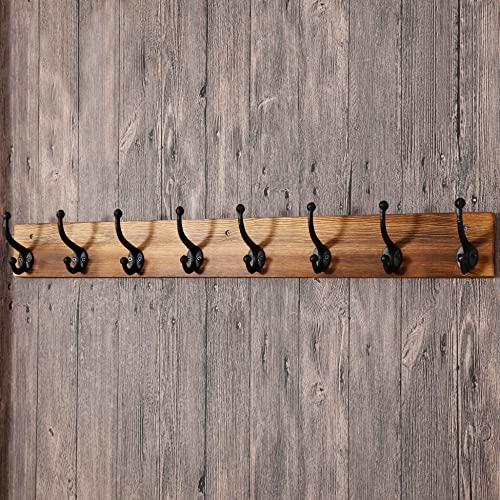 WEBI Rustic Coat Rack Wall Mount,35'' Long 8 Cast Iron Coat Hooks Wall Mounted,Heavy Duty Wall Coat Hanger Hooks for Hanging Coats,Clothes,Rustic Brown