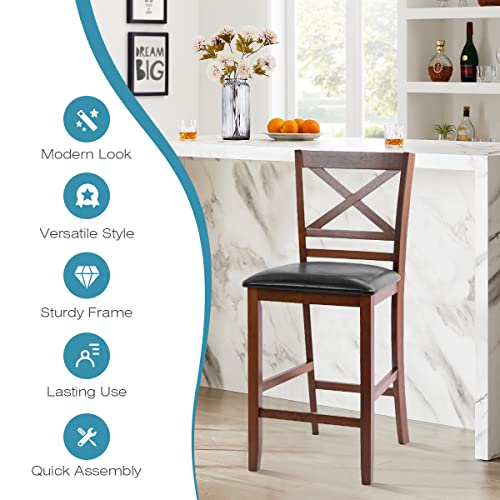 COSTWAY Bar stools Set of 4, Modern 25β Counter Height Dining Pub Stools with X-Shaped Backrest, Soft Cushion & Durable PU Seat, Simplistic Armless Kitchen Chairs for Home, Cafe Store, Restaurant (4)