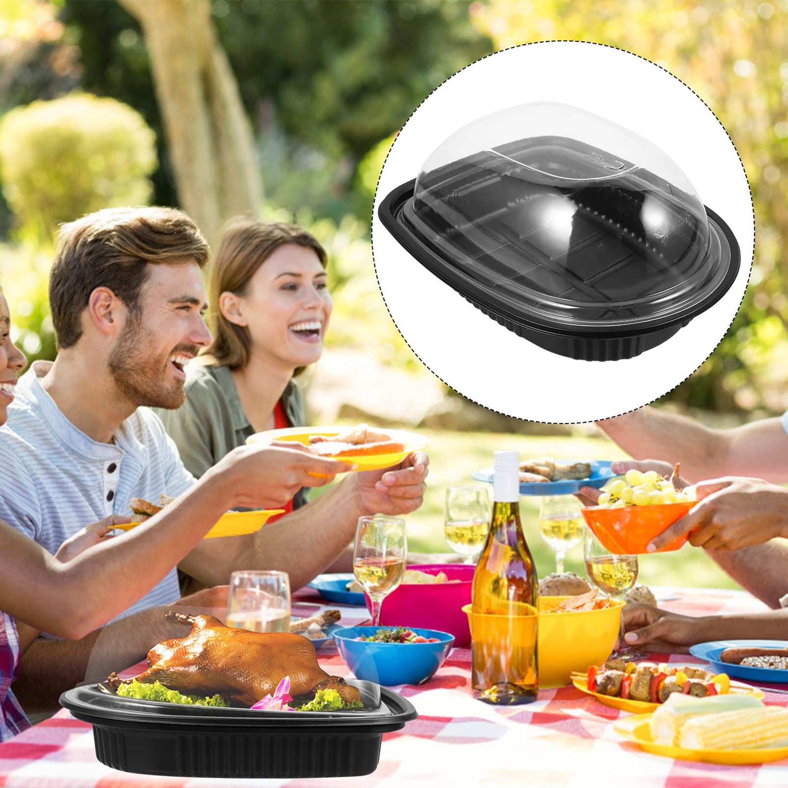 DOITOOL 10Pcs Rotisserie Chicken Roaster Container with Covers Plastic Disposable Take Out Containers Carrier with Clear High Dome Lid Without Handle