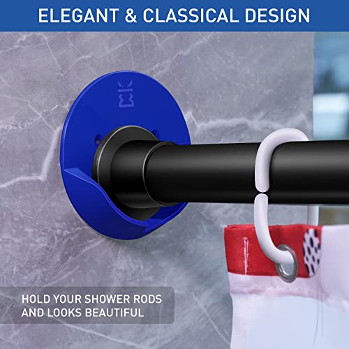 Shower Curtain Rod Holder for Wall β Adhesive Bathroom Tension Rod Retainer with Wide Bracket Include Strong Tapes for No Drilling Quick Mount and 304 Screws for Permanent Installation (Royal Blue)