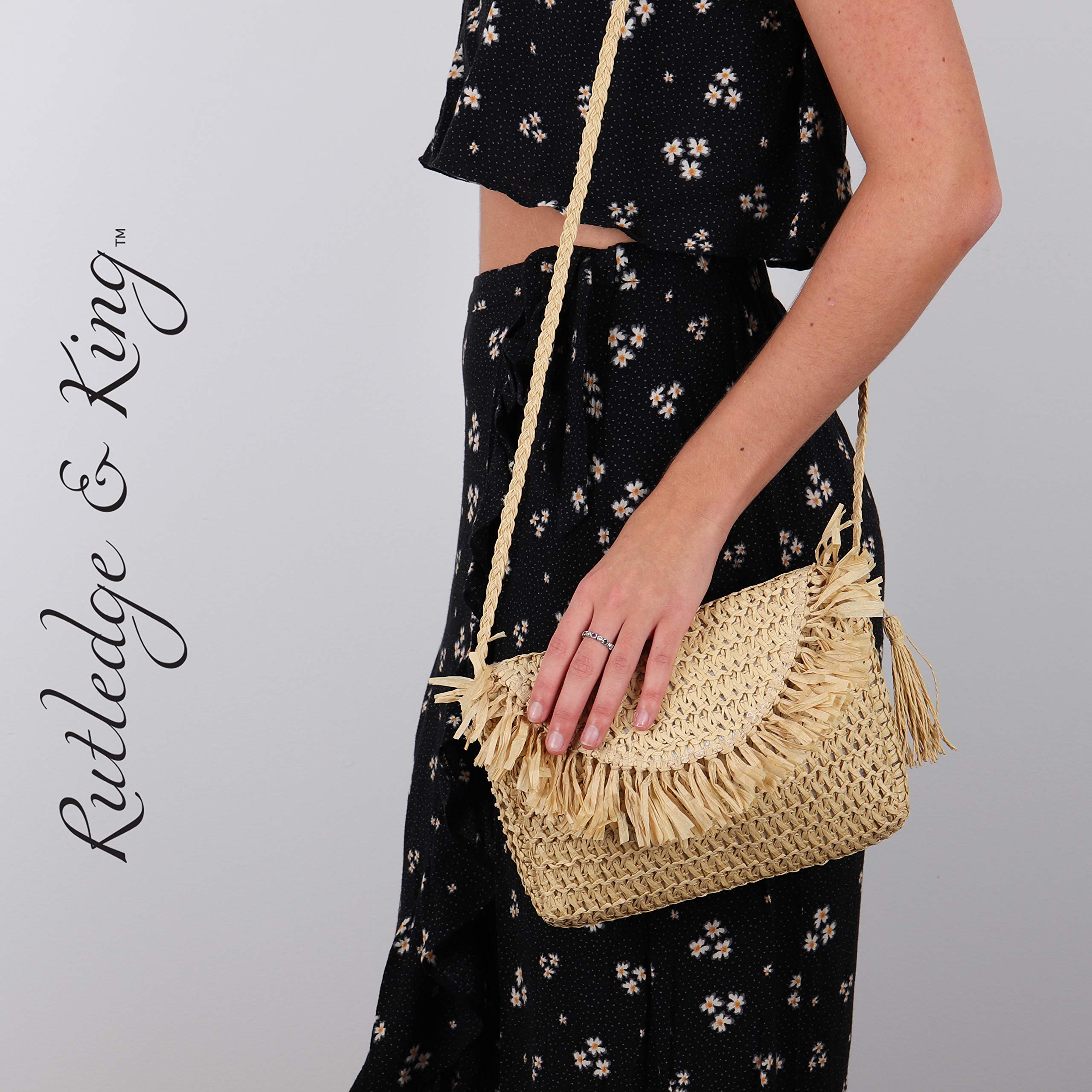 Rutledge & King Straw Crossbody Bag - Straw Bag with Handle - Straw Purse (Brown)