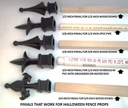 Retrospec Creations 50 Each for 1/2" Black Plastic Finial Tops for Iron Picket Fence Triad Spear - #1-50