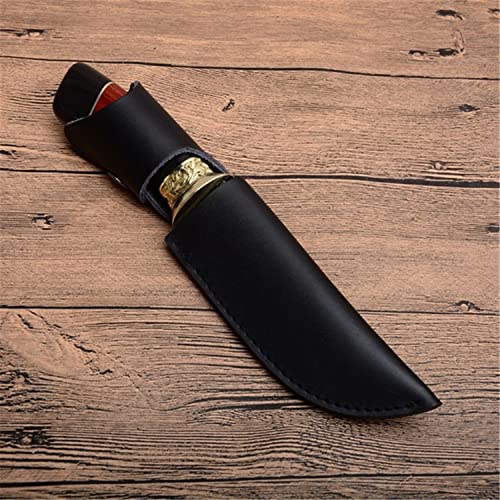 Damascus Steel Straight Knife Fixed Blade Knife with Wood Handle+Sheath for Outdoor Survival, Hunting,Camping,Fishing