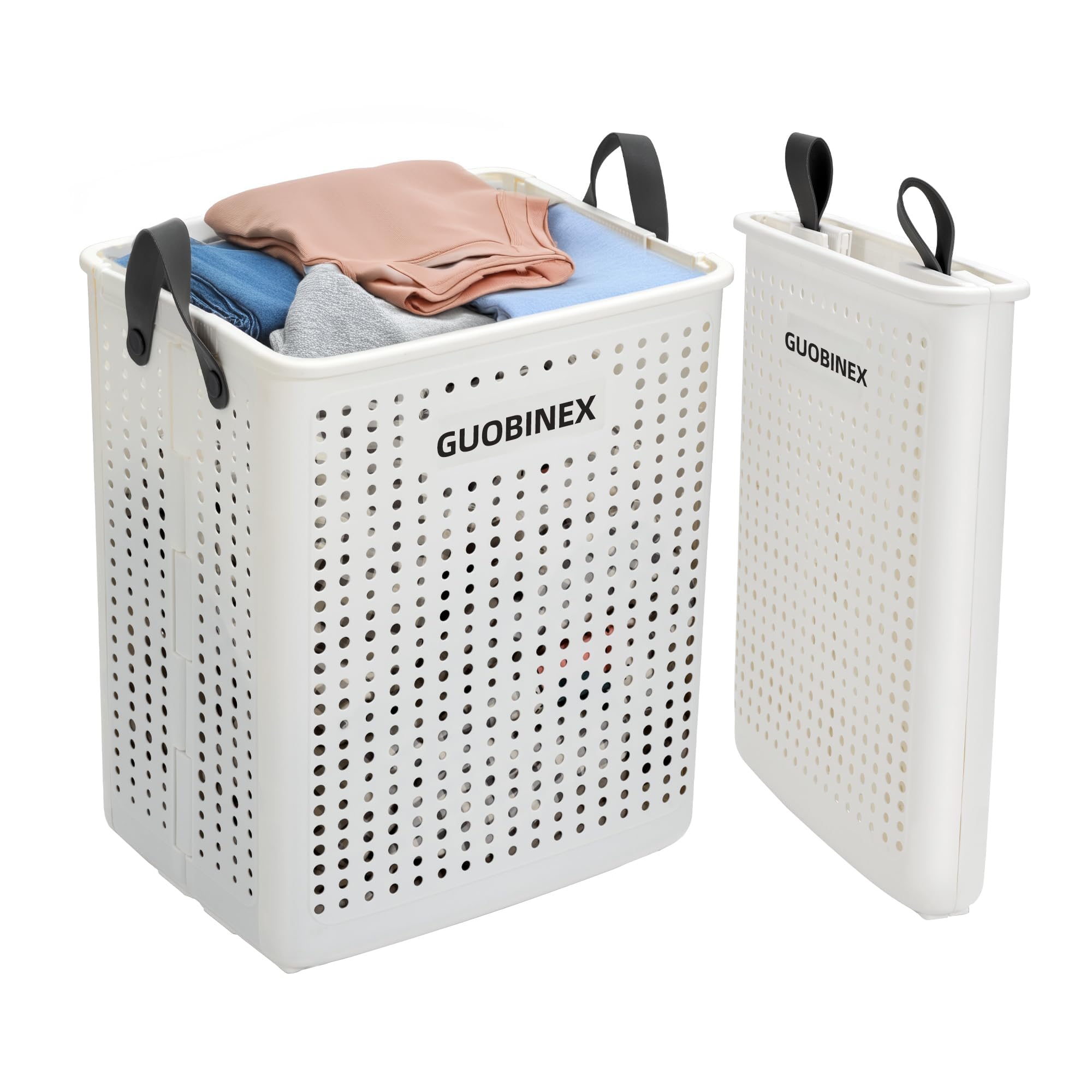 GUOBINEX Foldable Laundry Basket with Handles, Collapsible Laundry Hamper with Breathable Holes, Dirty Clothes Basket - 14.7" x 17.7" x 12"