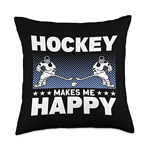Hockey Makes Me Happy - Ice Hockey Gift Apparel Makes Me Happy-Ice Hockey Throw Pillow, 18x18, Multicolor