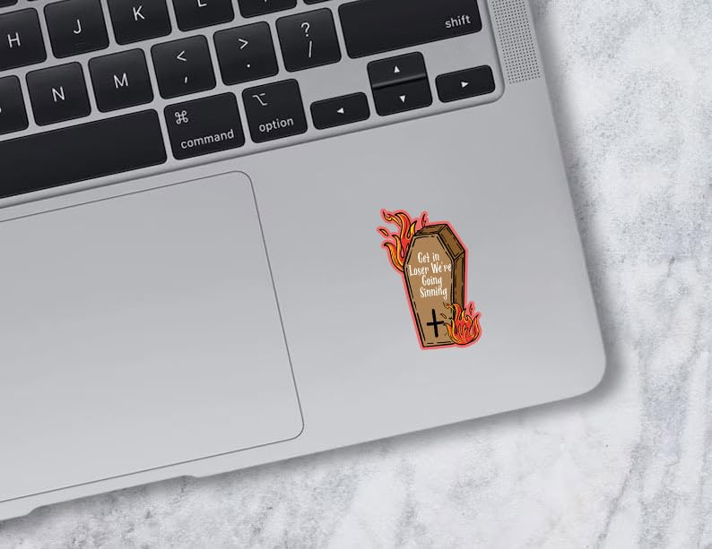 Miraki Get in Loser We're Going Sinning Coffin Sticker, Coffin and Flames Sticker, Style Coffin Sticker, Water Assitant Die-Cut Booktok Decals for Laptop, Phone, Water Bottles, Kindle Sticker