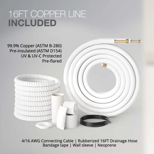 OLMO Alpic 12,000 BTU, 110/120V, 17.4 SEER2, Pre-charged Ductless Mini Split Air Conditioner with Heat Pump Including 16ft Installation Kit