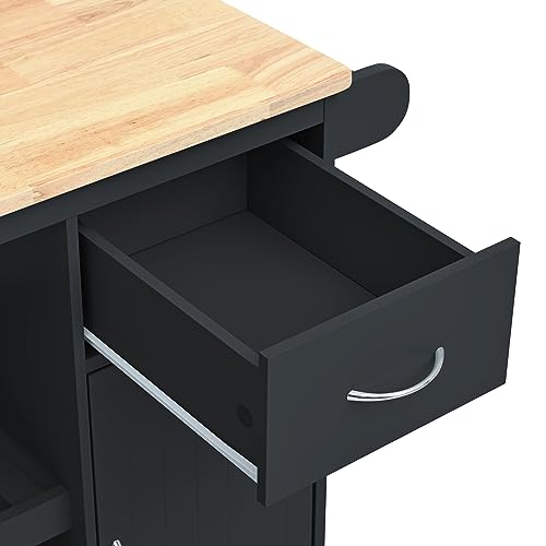 Kitchen Island Cart, Kitchen Carts on Wheels with Storage, Moveable Multipurpose Kitchen Island Cabinet with Shelves, Countertop, Wine Rack for Dining Room, Home, Bar, Black