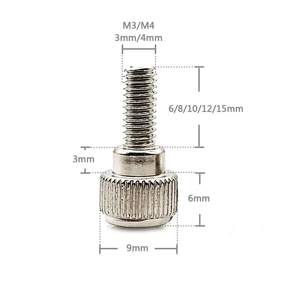 FQDFAYEE 30pcs Computer Case Screws Thumb Thumbscrews Hand Tighten Thumbscrew Thumb Bolt Screw for Power Supply PCI M3 M4 (Color : Silver, Size : M4x10mm 30pcs)