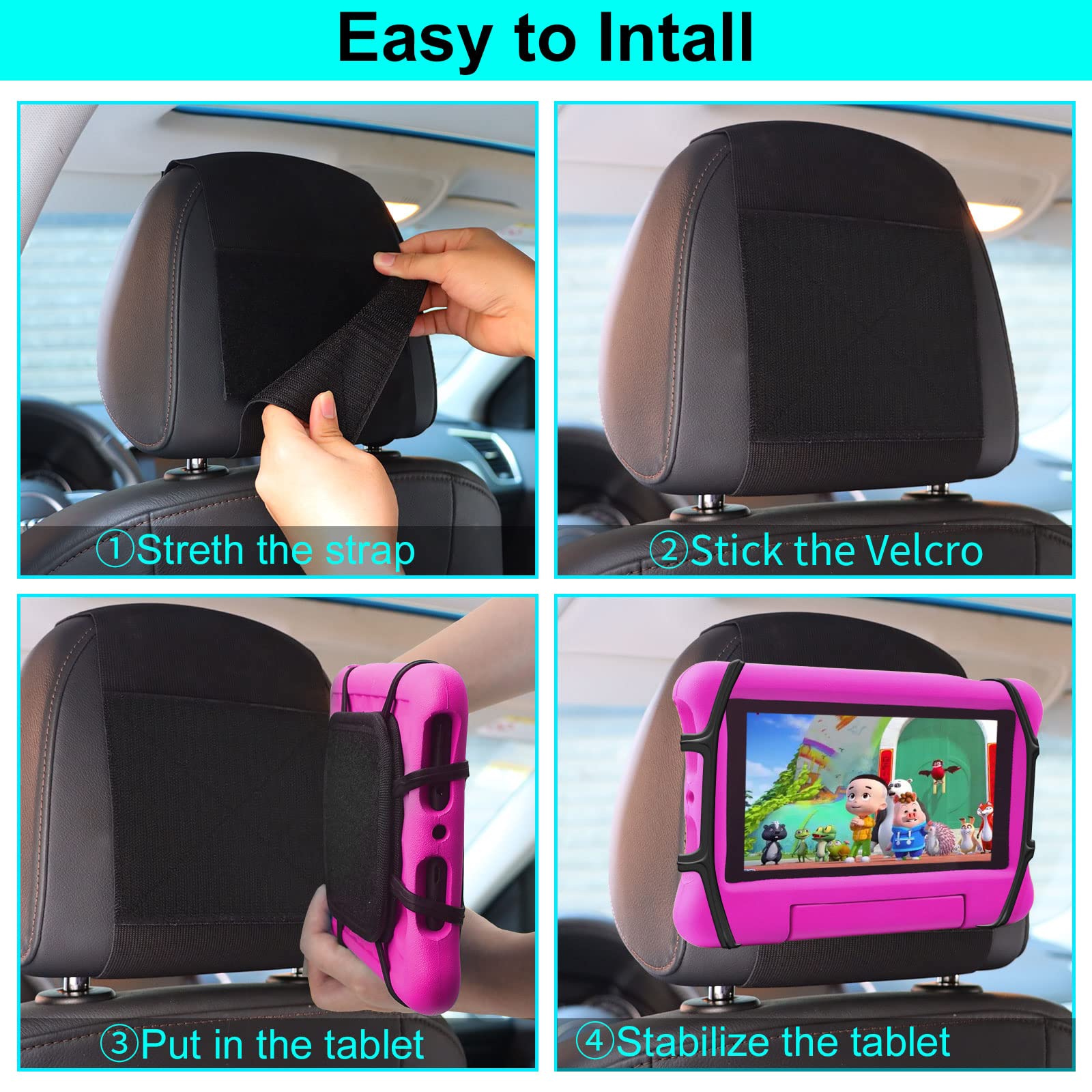 Car Tablet Holder,Car Headrest Mount Holder for Car Back Seat with Silicone Holding Net and Anti-Slip Strap,Angle-Adjustable Fits All 7-12.9" Tablets