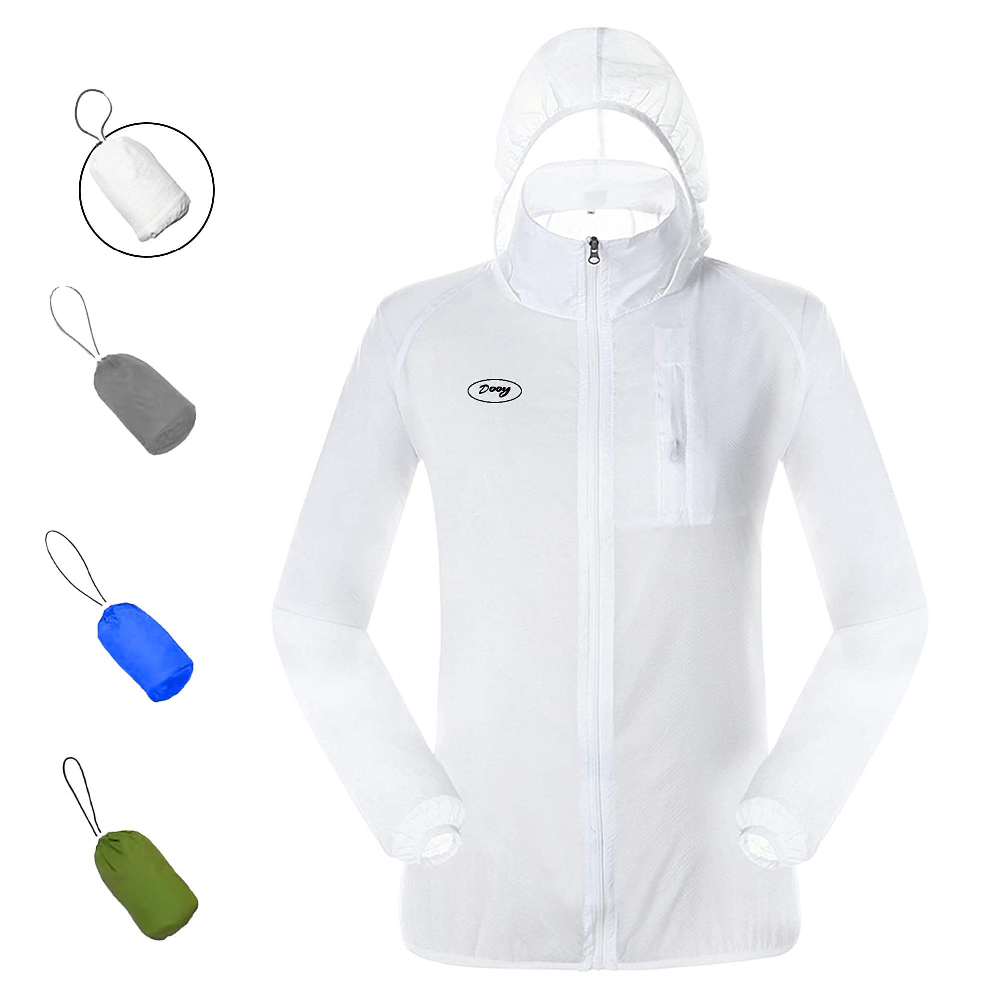 Dooy Sun Protection Jacket Ultra Light Thin Breathable Packable Outdoor Cycling Jacket Hoodie Skin Clothing for Men & WomenďźwhiteďźXLďź