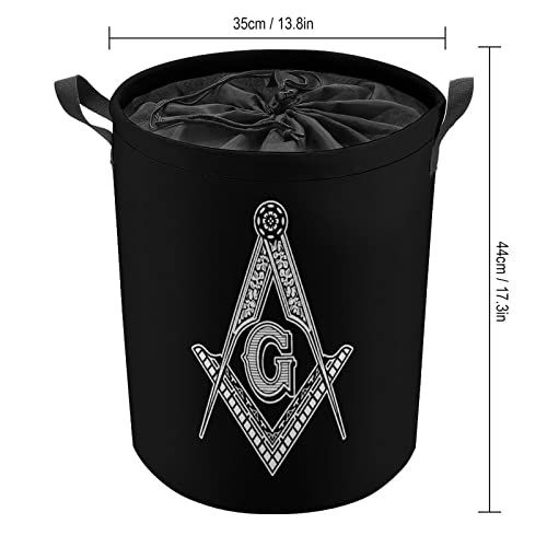 Freemasonry Sign Laundry Basket Round Collapsible Storage Bin with Drawstring and Handle for Bedroom Bathroom Toys Room 17.3" X 13.8"