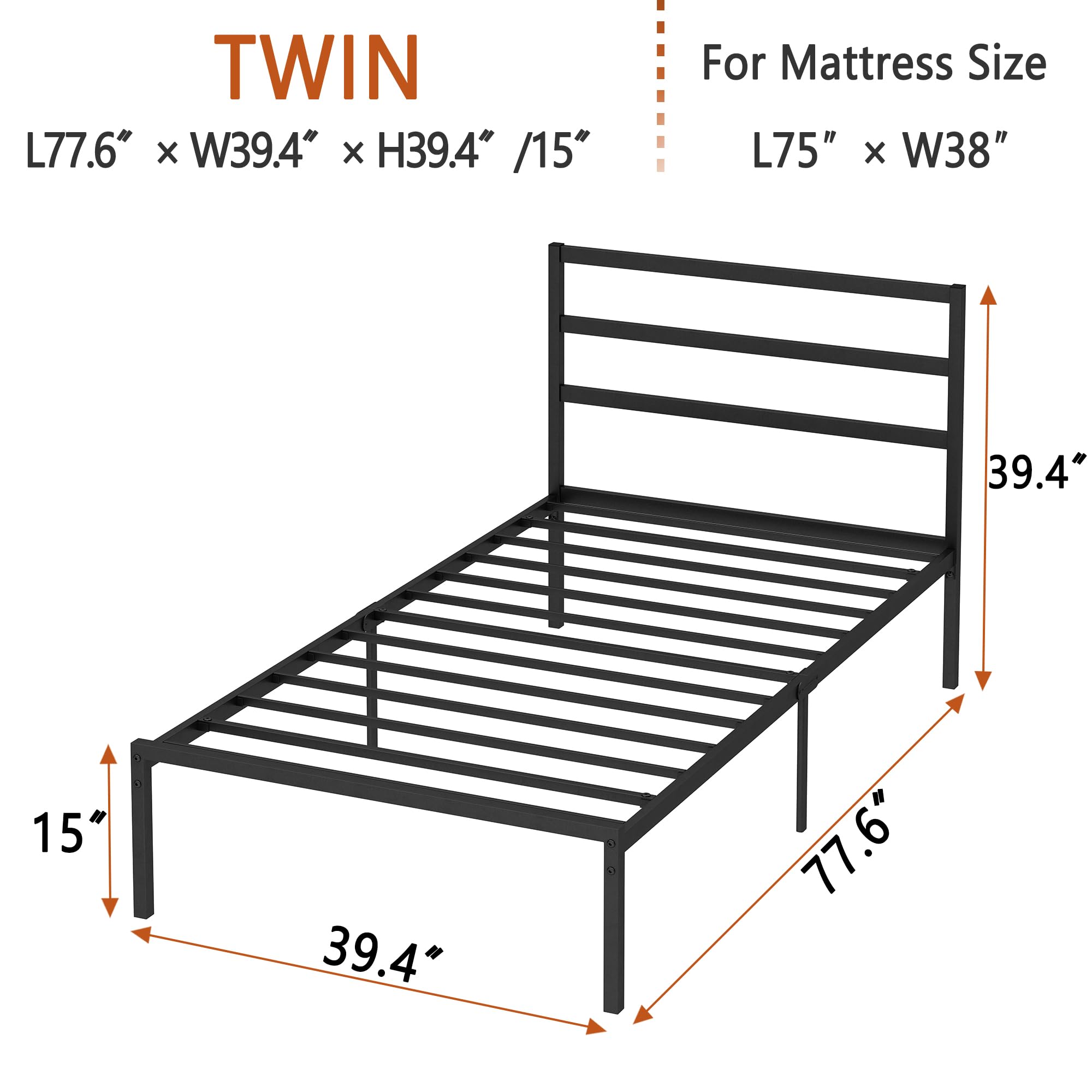 Closadin Full Size Platform Bed Frame with Headboard,Sturdy Heavy Duty Metal Slats Support for Mattress,No Box Spring Needed,Easy to Assemble,Black