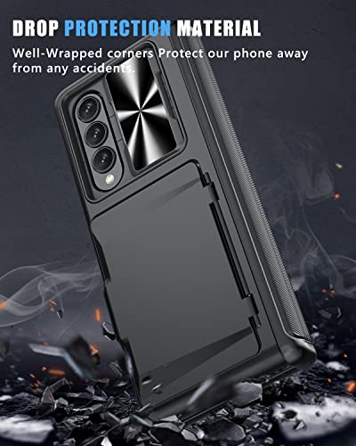 Vihibii for Samsung Galaxy Z Fold 3 5G Case with Hinge Protection, Built-in Card Holder & Kickstand & Slide Camera Cover & Screen Protector, Multifunction Case for Samsung Galaxy Z Fold 3 2021 (Black)