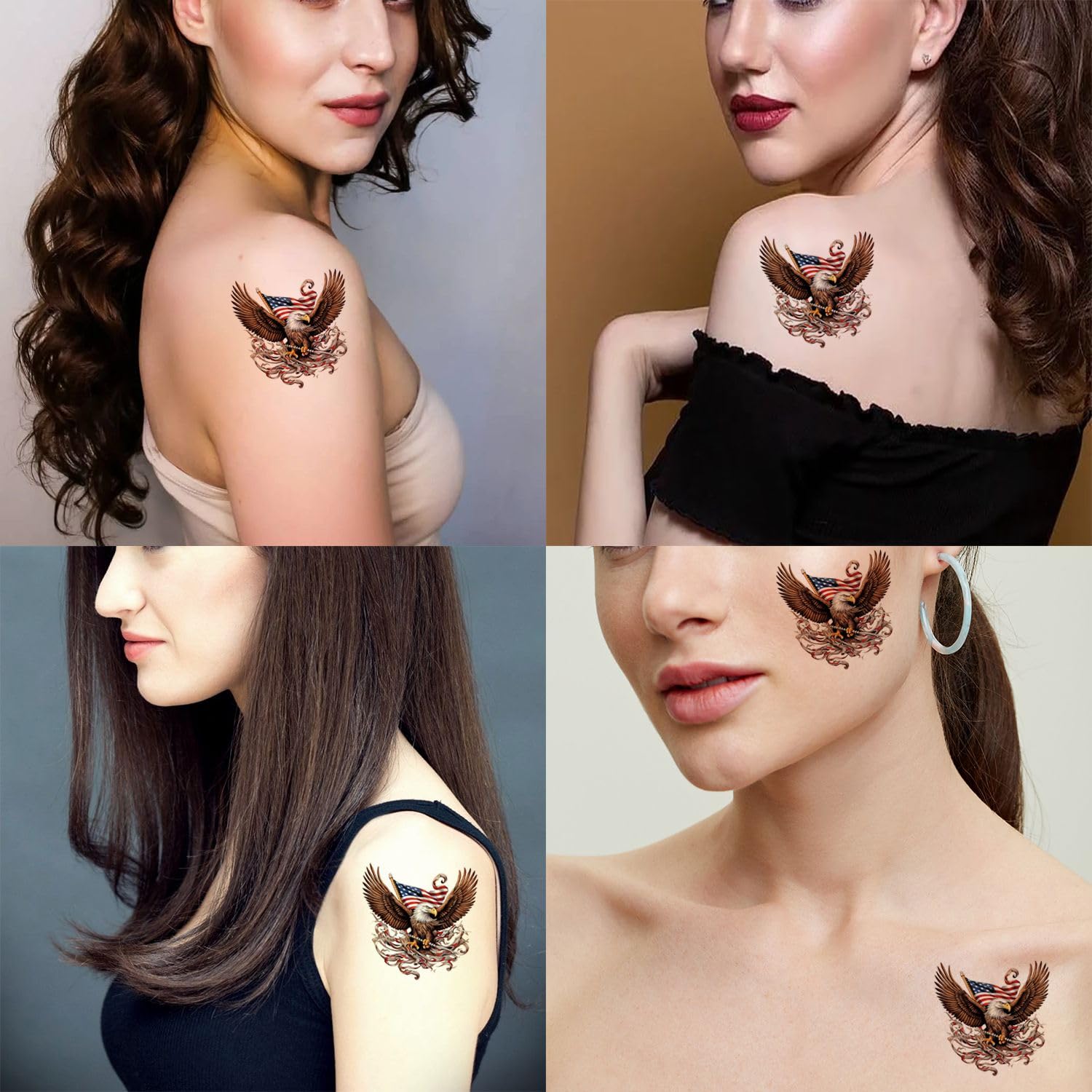 Dopetattoo 6 Sheets Temporary Tattoos eagle America flag tattoo usa 4th JulyTemporary tattoo Neck Arm Chest