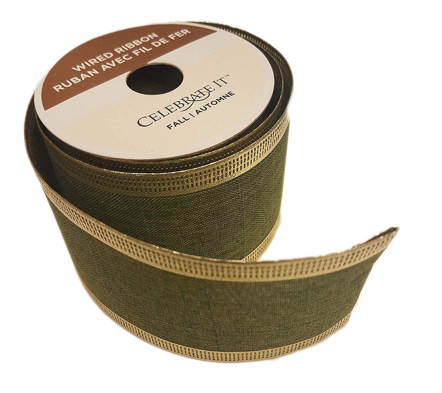 Celebrate It- Fall Wired Ribbon Green and Gold Trim
