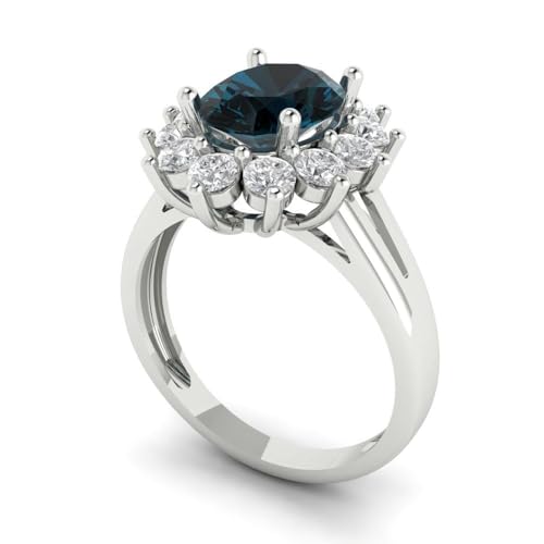 Clara Pucci 2.36 ct Oval Cut Solitaire Halo Natural London Blue Topaz Engagement Promise Anniversary Bridal Ring 18K White Gold 8.25