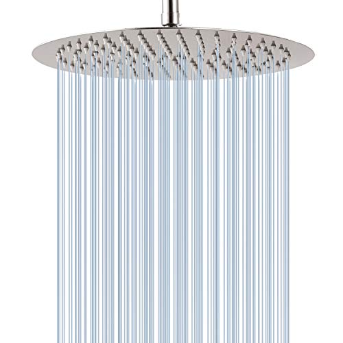 GGStudy Round 12 Inch Stainless Steel Shower Head - Rain Style Shower Head Brushed Nickel