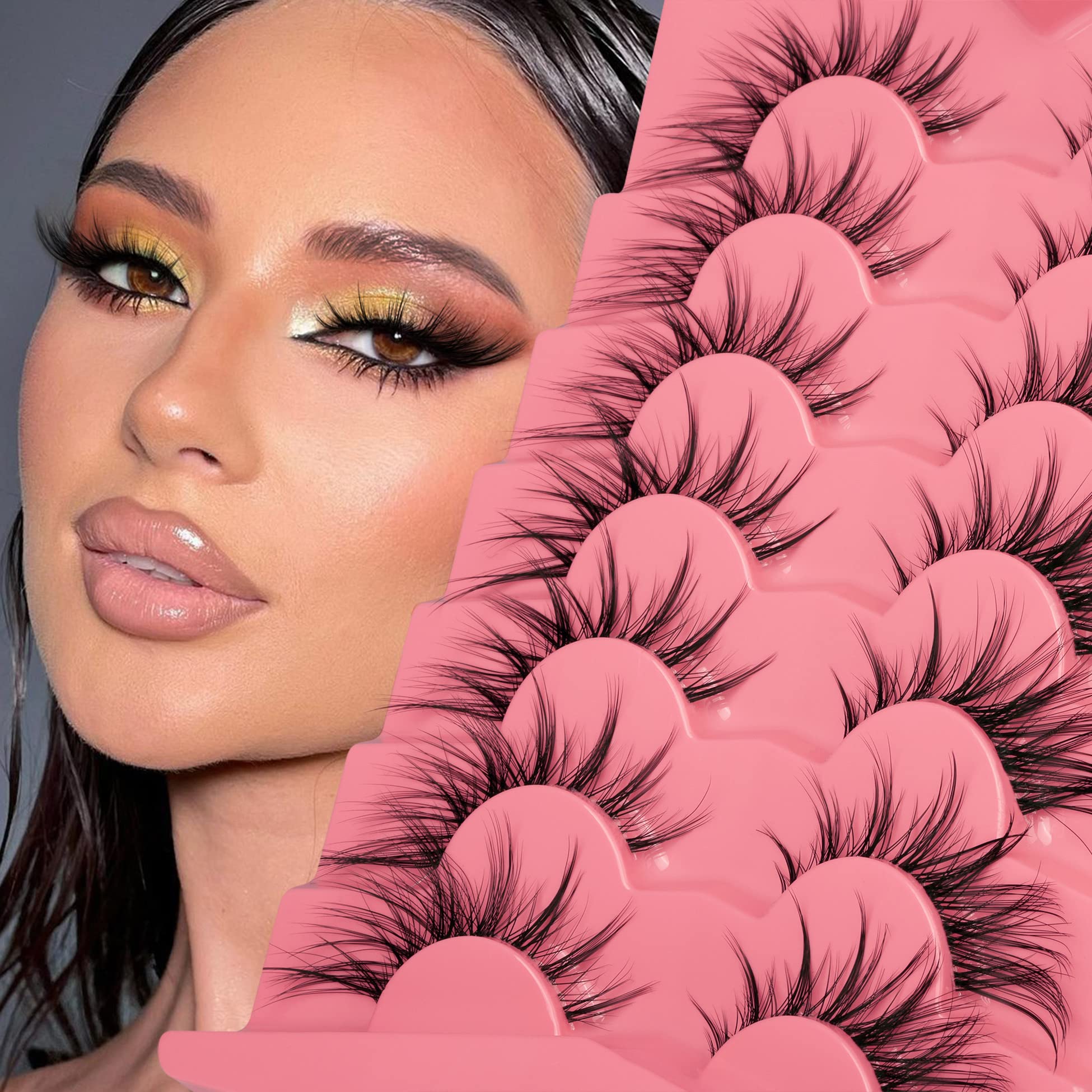 Fox Eye Lashes Natural Look Spiky False Eyelashes Manga Cat Eye Lashes Clear Band Anime Cosplay Fake Lashes Pack 7 Pairs