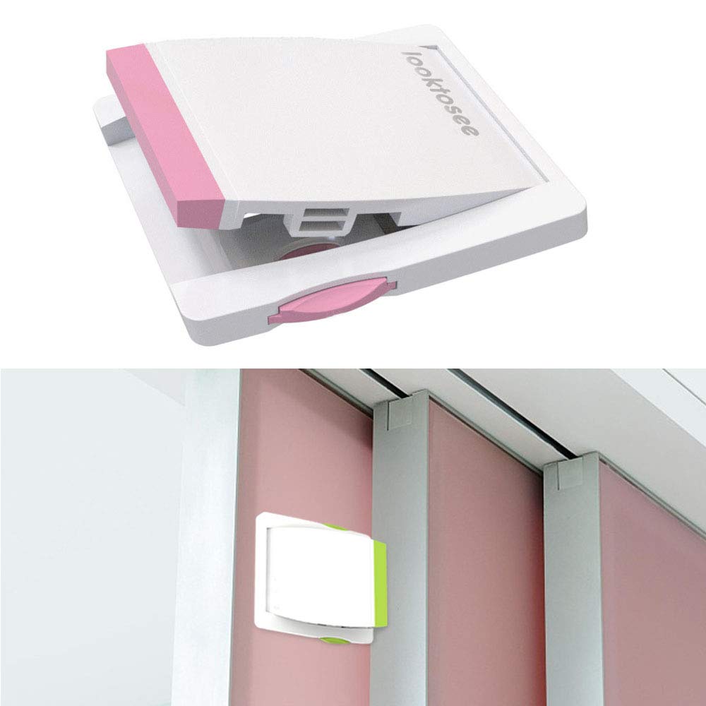CuleedTec 4 Pack Sliding Glass Door Child Lock for Child Safety, Slide Window Locks for Kids Proof, with Strong Adhesive Tape, No Screws or Drills (Pink)