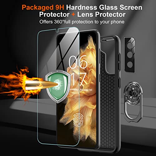 Oneagle for Samsung Galaxy S21 Case 5G, [4 in 1 ] Samsung S21 5G Case with [9H Glass Screen Protector+ Lens Protector] [ 360 Ring Stand] [12Ft Military Dropproof] Shockproof Case for Galaxy S21 5G