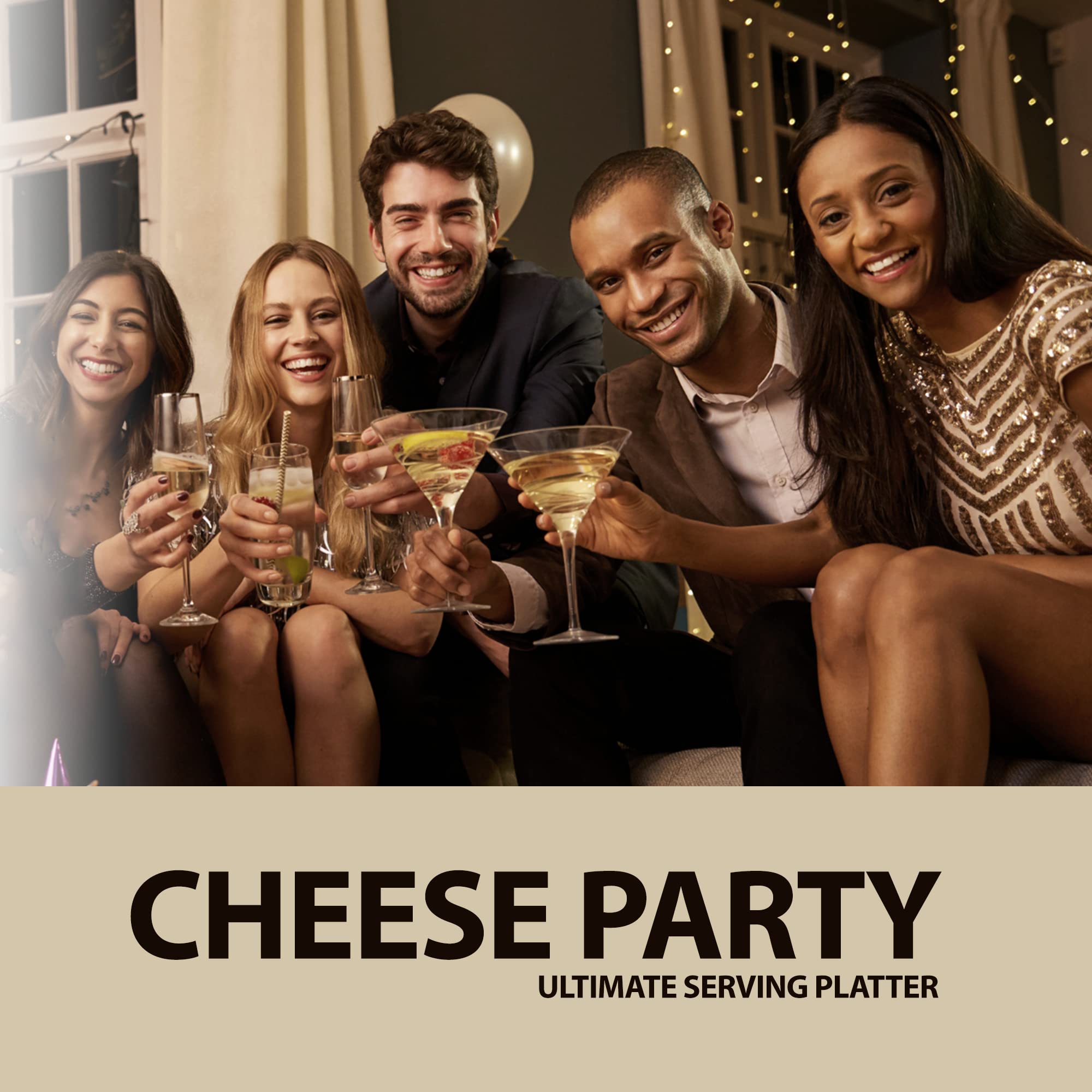 Cotswold Homeware Co Cheese Board Set - Wooden Serving Platter, Cheese Cutting Board & Cheese Knife Set, Charcuterie Accessories, Unique for Housewarming, Party Hosting Essentials
