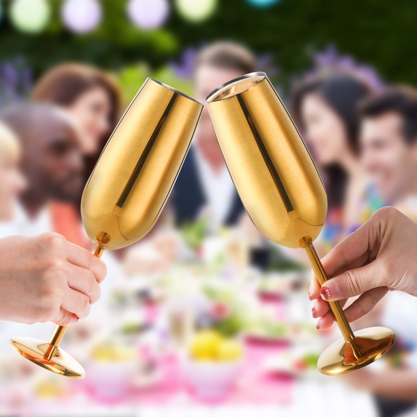 DEAYOU 2-Pack 18/10 Stainless Steel Champagne Glasses, Gold Metal Wine Goblet Cup for Cheers, Wedding, Party