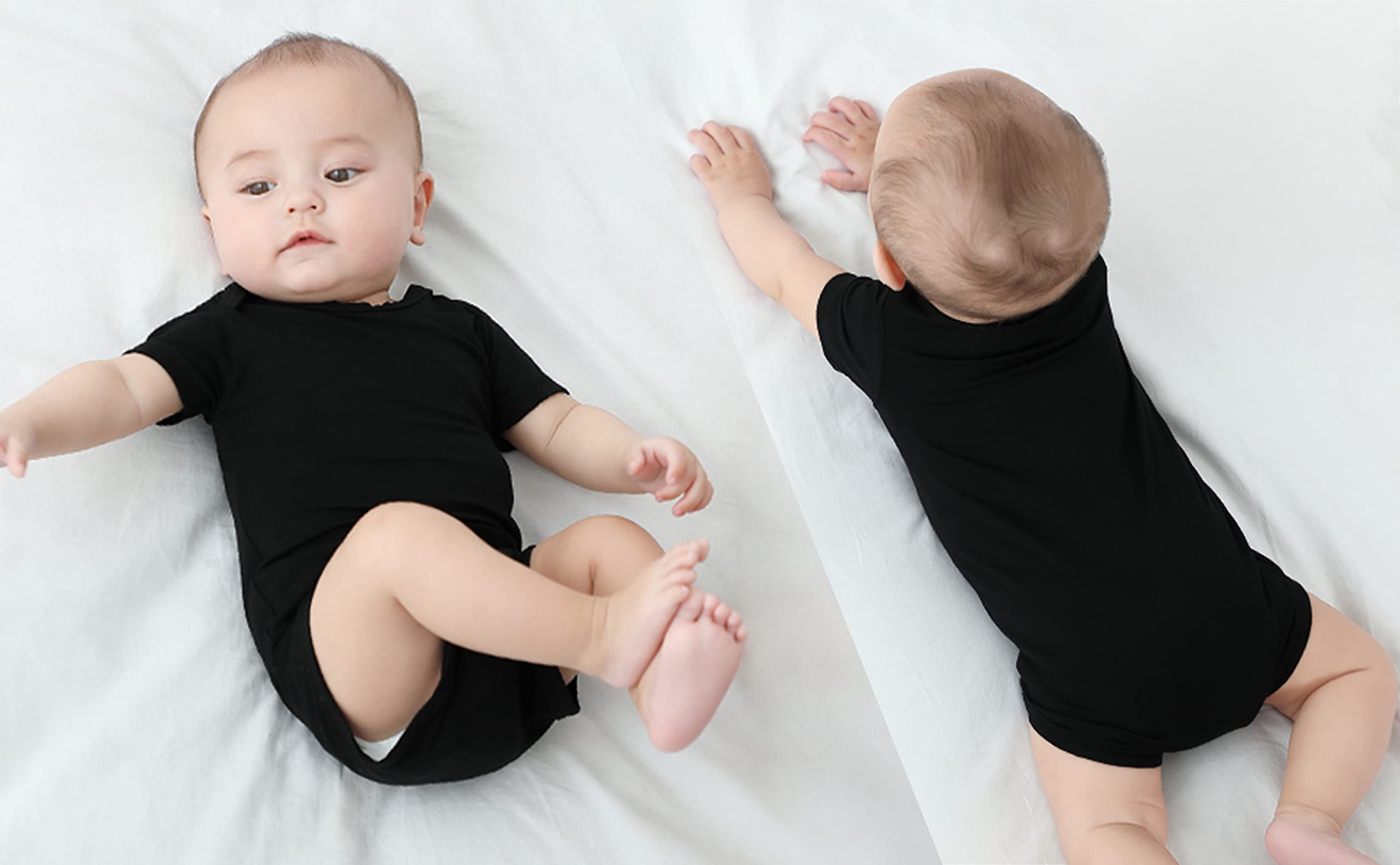 Rayon Bodysuit for Girls, Black Short Sleeve Bodysuits, Baby Boy Undershirt 12-18 Months