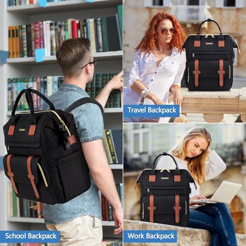 kasibon17.3 inch Laptop Backpack for Women, Large Wide Top Open Travel Backpack Work Bag Water Resistant Anti Theft Backpack with Charging Port