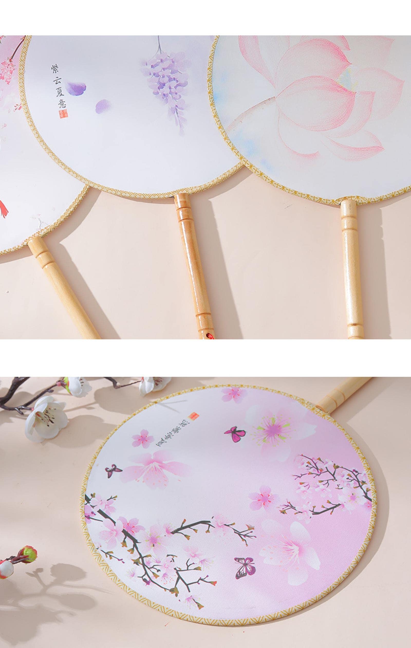 EKZIM Ancient Wind tuan Fan Blank Wholesale Hanfu Dance Advertising Palace Fan Round Fan DIY Material Package Classical Silk Fan Beige