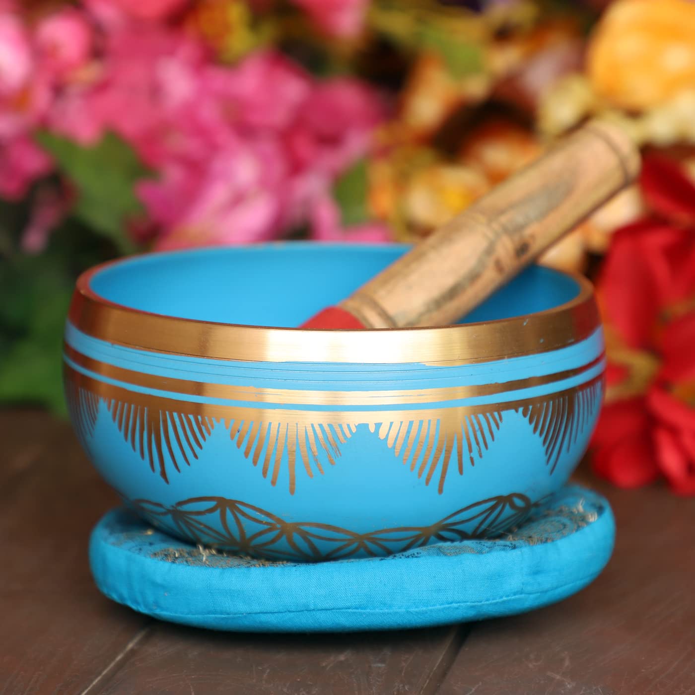 Cottage Handicraft,Throat Chakra - Blue coloured Tibetan Singing Bowl with free Elephant Gift
