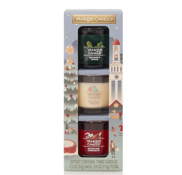 Yankee Candle Set of 3 Mini Candles - Balsam & Cedar, Christmas Cookie, Sparkling Cinnamon