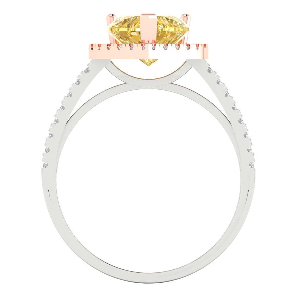 Clara Pucci 2.46 ct Heart Cut Solitaire W/Accent Halo Natural Yellow Citrine Bridal Wedding Statement ring 18K 2 Tone Gold Size 6