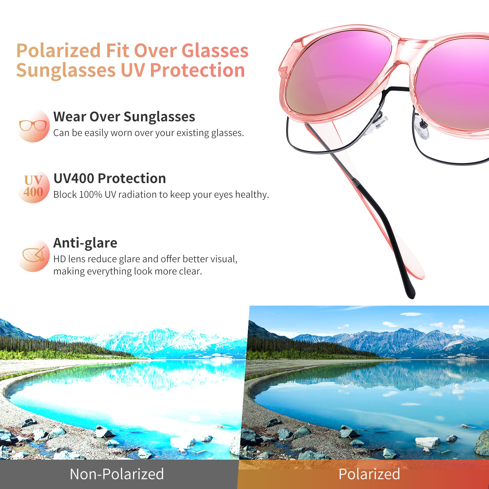 GEGURI Fit Over Glasses Polarized Sunglasses for Women & Men, Stylish Cat Eye Design Sun Glasses 100% UV Protection