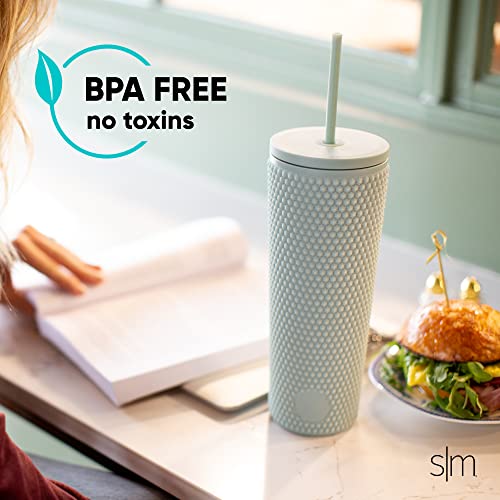 Simple Modern Plastic Matte Studded Tumbler with Lid and Straw | Reusable BPA Free Iced Coffee Cups Double Wall Smoothie Cup | Gifts for Women Men Him Her | Classic Collection | 24oz | Winter White