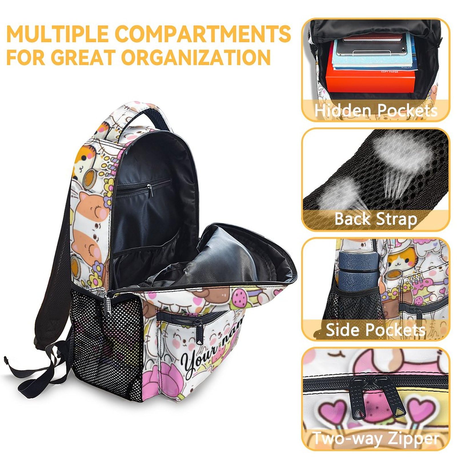 CUNEXTTIME Custom Cat Backpack for Girls Boys, 16 Inch Colorful Backpacks for School, Cute Lightweight Durable Bookbag for Kids